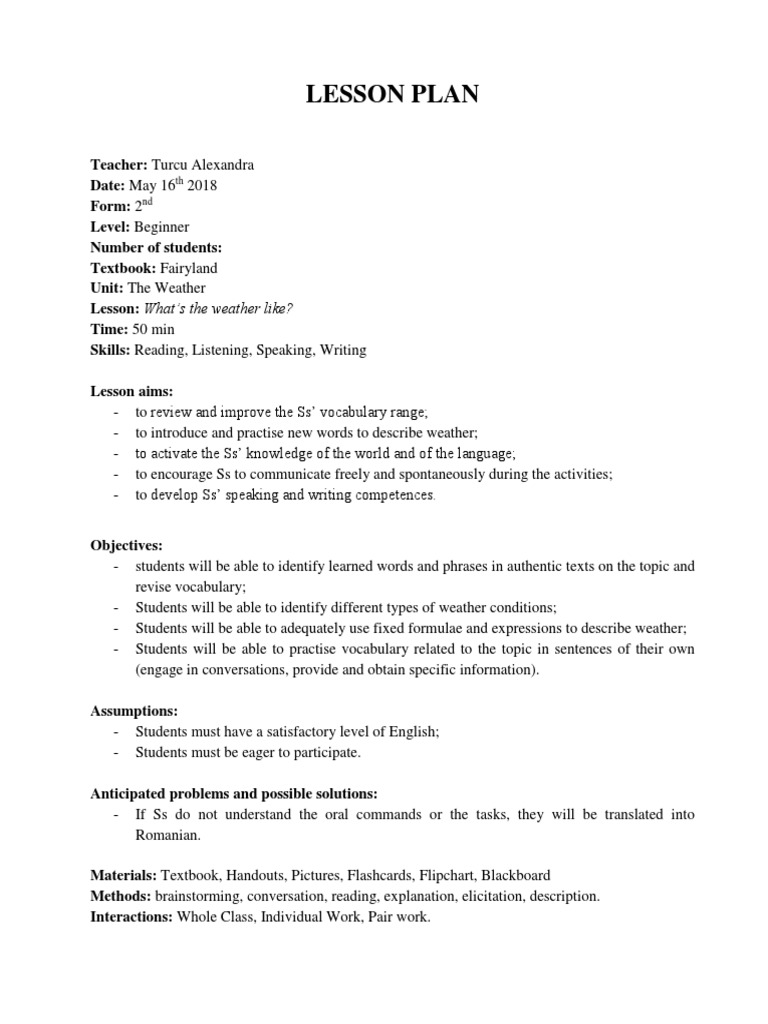 0 Lesson Plan Weather | PDF | Lesson Plan | Vocabulary