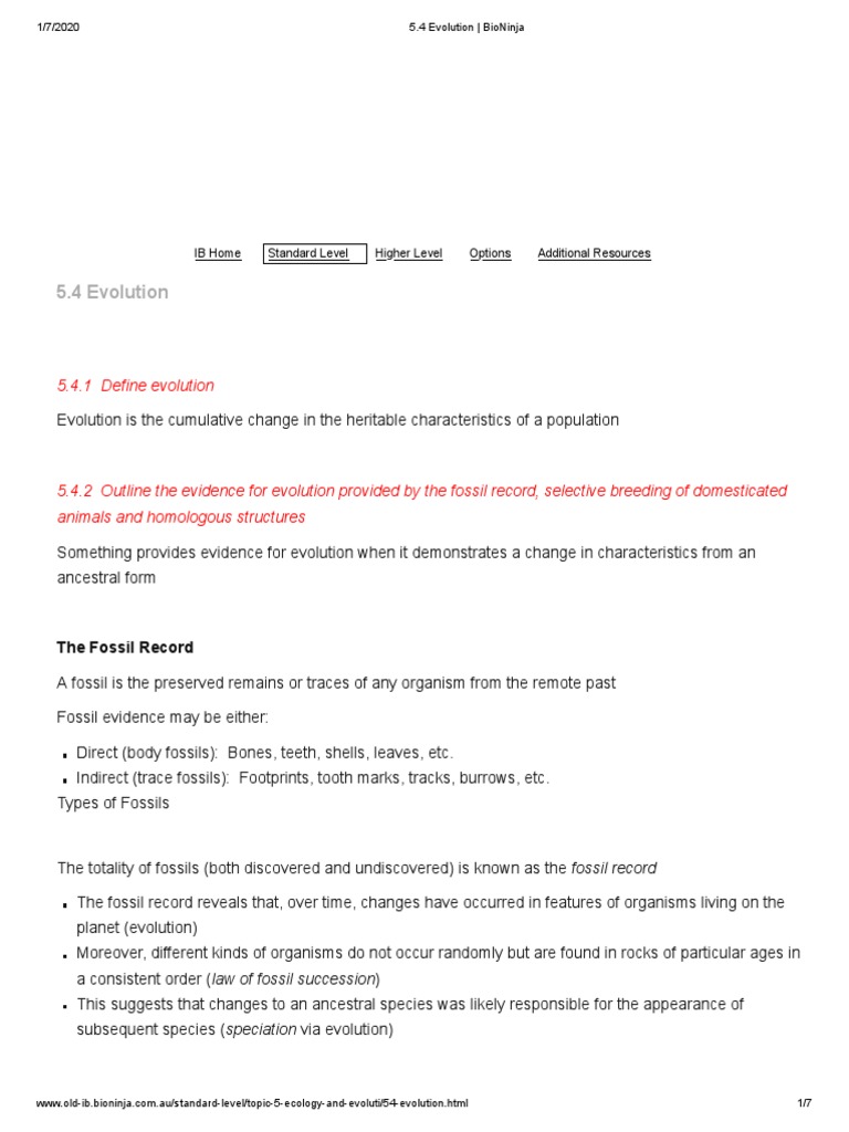 5.4 Evolution - BioNinja | PDF | Meiosis | Natural Selection
