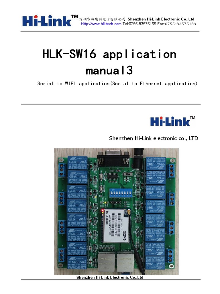 HLK sw16 16 Channel Wifi Controlled Relay Board | PDF | Ip Address | Computer Network