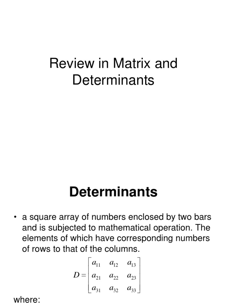 Review in Matrix and Determinants PDF | PDF | Matrix (Mathematics ...