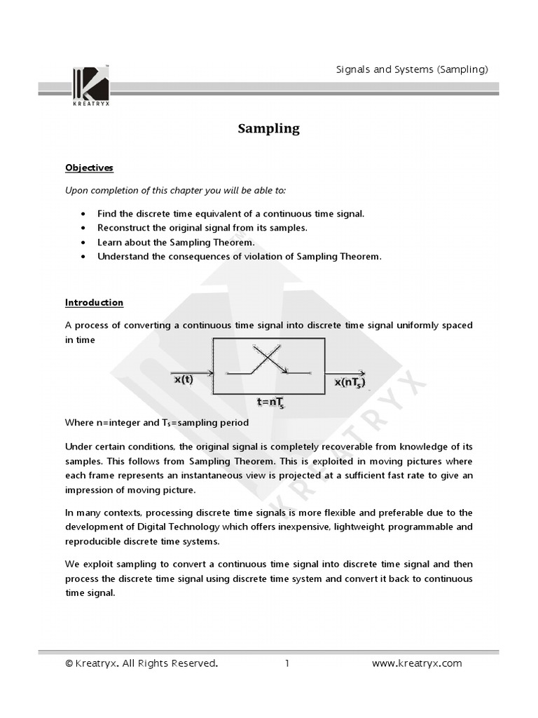 Signals and Systems (K-Wiki - Sampling) | PDF | Sampling (Signal Processing) | Discrete Time And ...