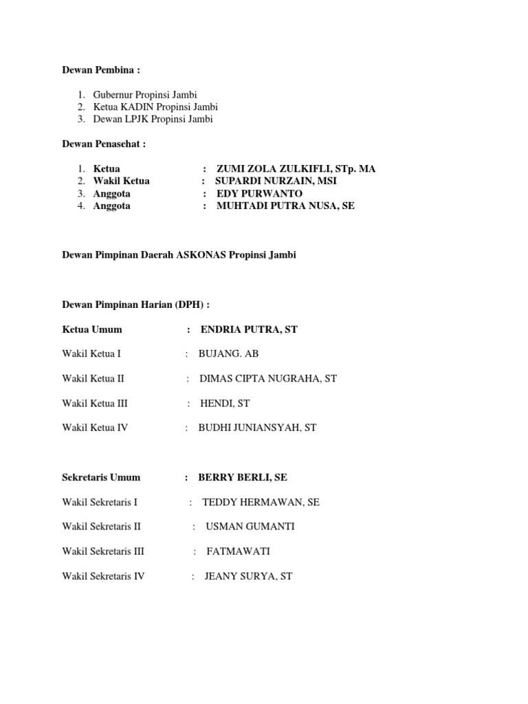 Contoh Susunan Pengurus | PDF