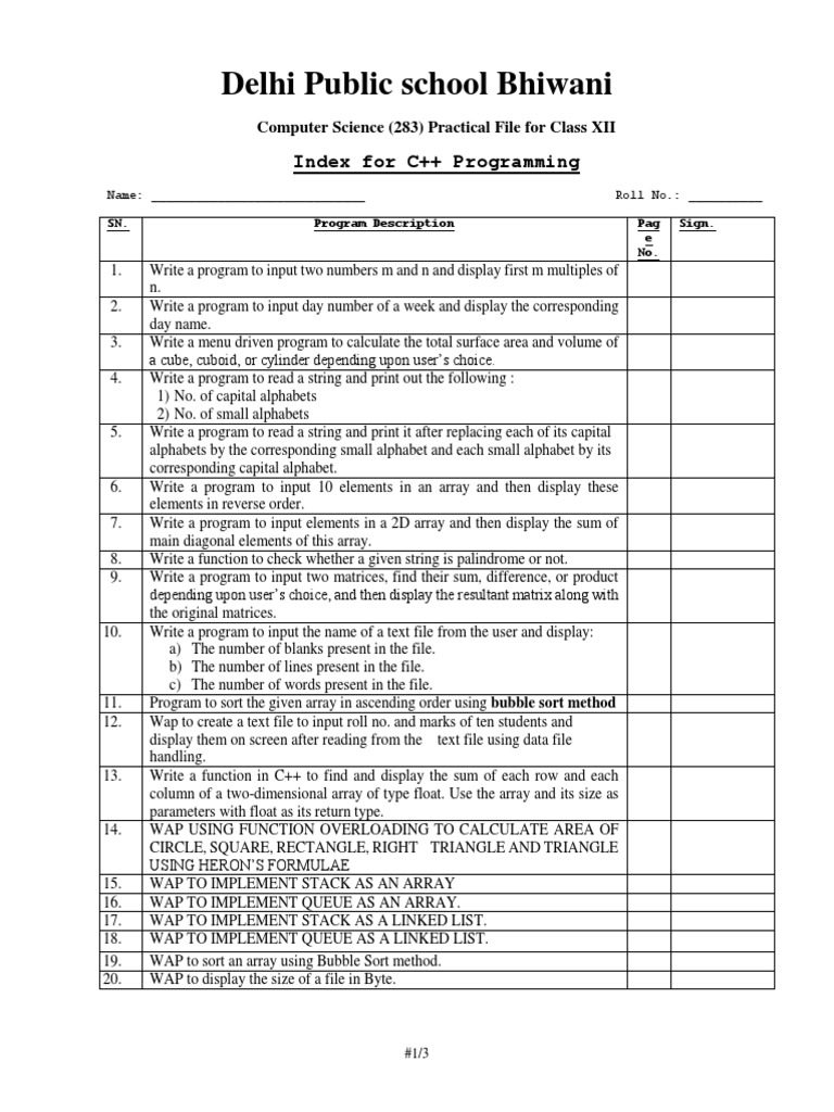Practical File class-XII | PDF | Matrix (Mathematics) | Computer ...