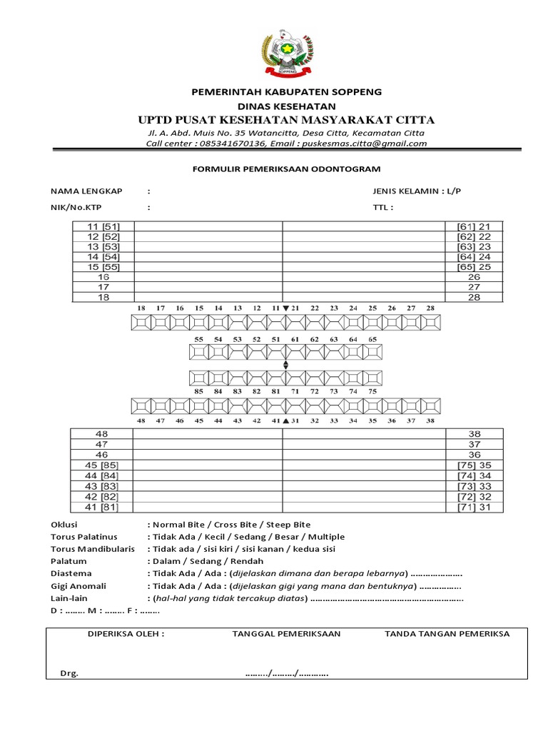 Formulir Pemeriksaan Odontogram | PDF