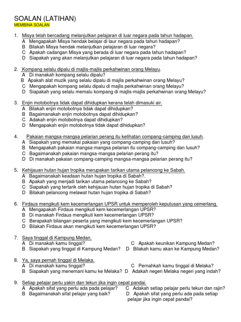 Latihan Membina Ayat Soalan | PDF | Ilmu Sosial | Perjalanan
