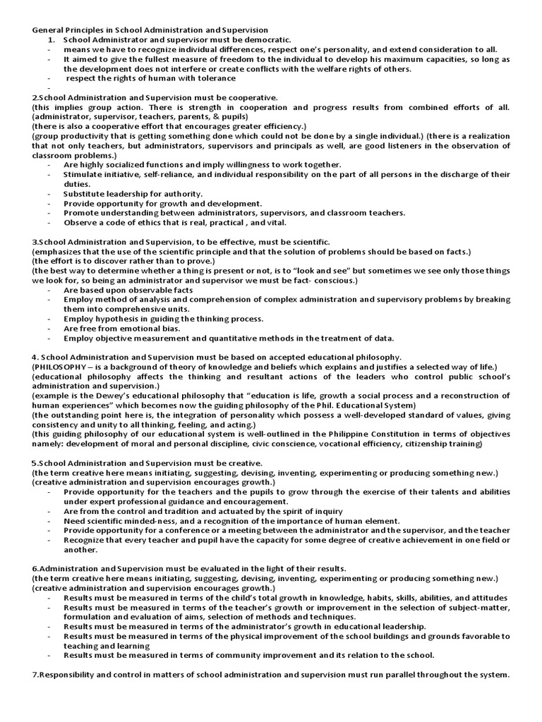 General Principles in School Administration and Supervision Edited | PDF | Teachers | Scientific ...