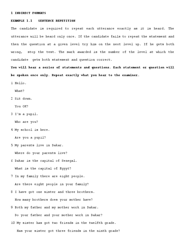 1 INDIRECT FORMATS (Formats For Testing Spoken Interaction) | PDF ...