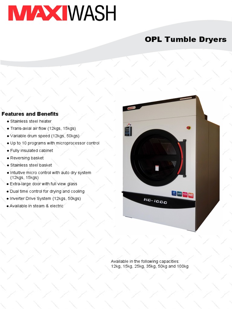 OPL Tumble Dryer Specifications Guide | PDF | Machines | Heating ...