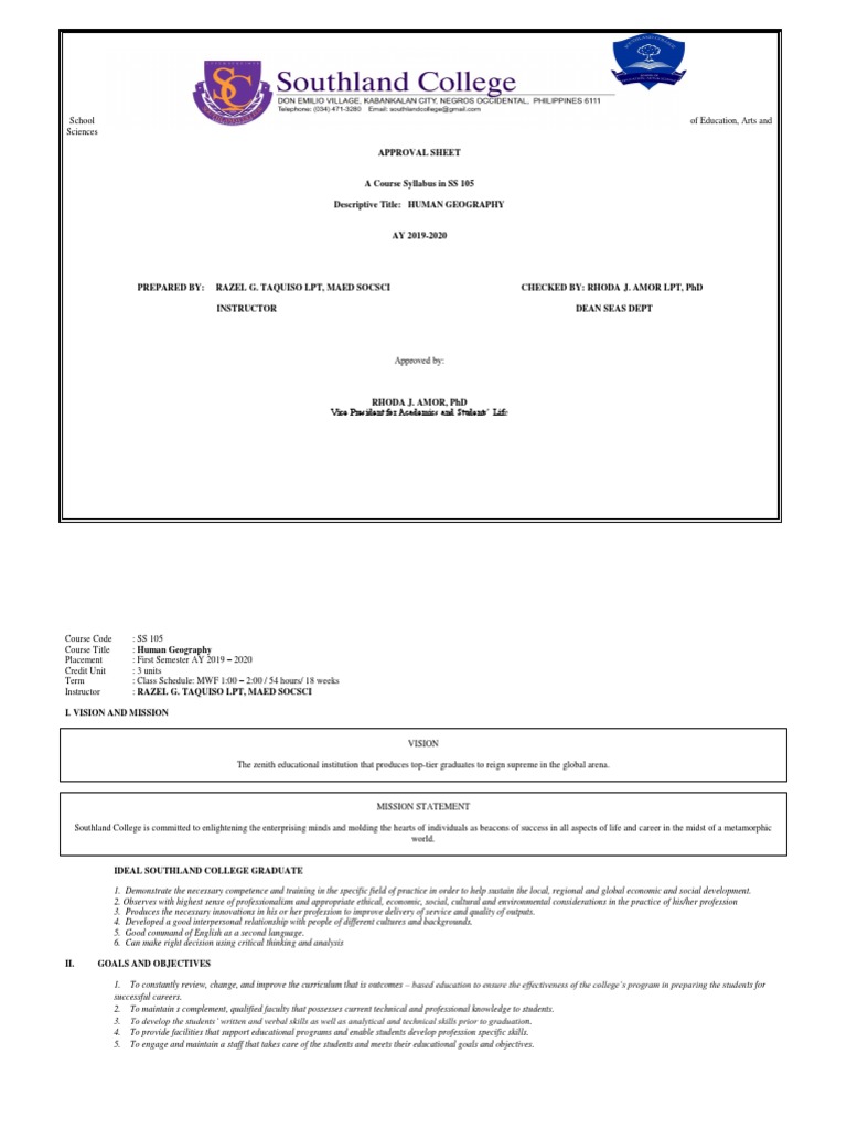 Human Geography Course Syllabus | PDF | Geography | Agriculture