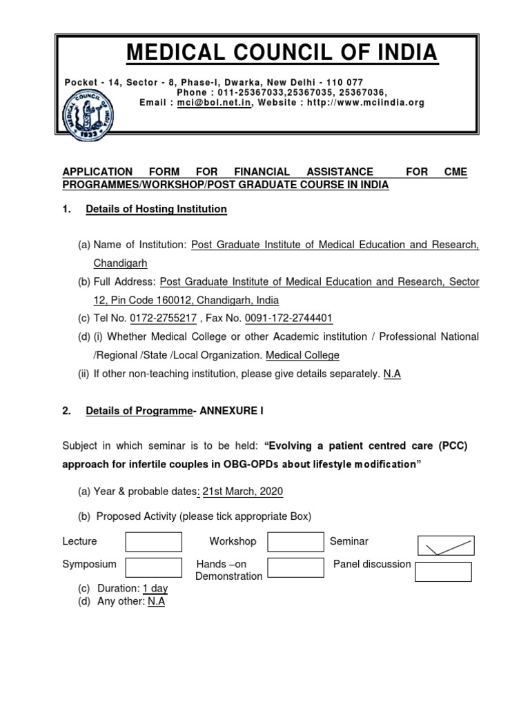 Application Form For Financial Assistance For Cme Programmes | PDF ...