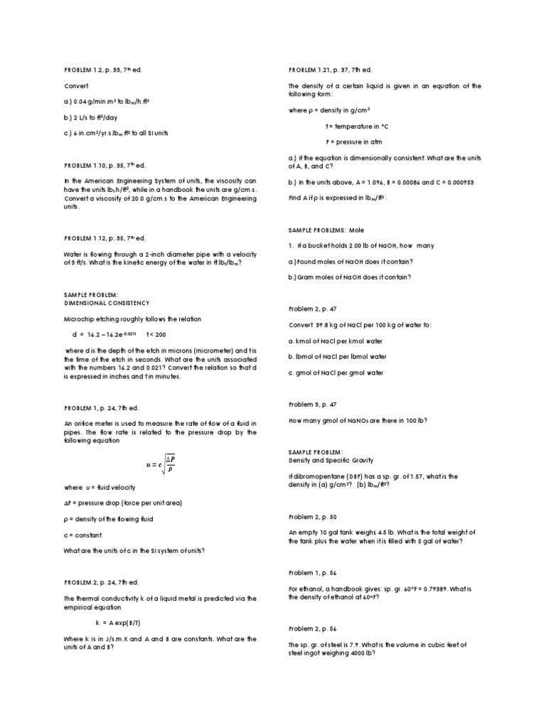 Unit 1 Problems | PDF | Parts Per Notation | Density