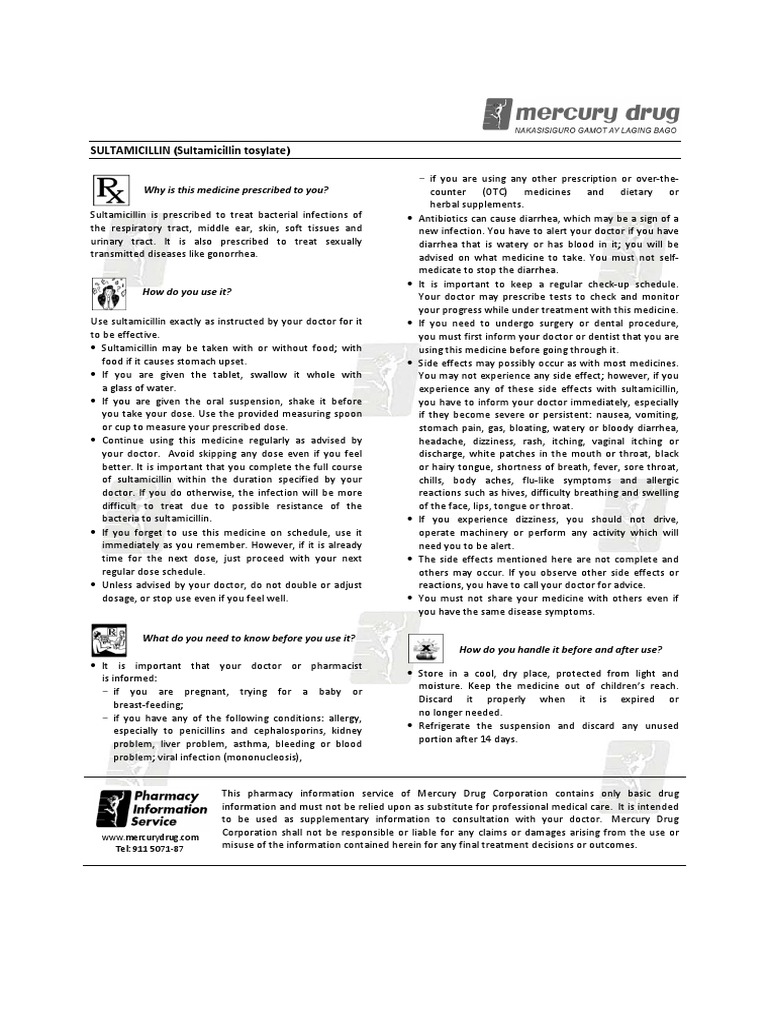 Sultamicillin | PDF | Dose (Biochemistry) | Chemistry