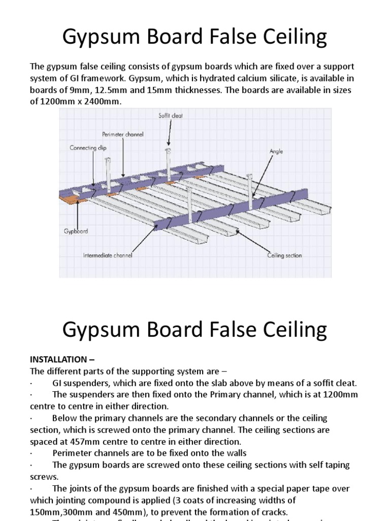 Gypsum Board False Ceiling Installation Guide | PDF