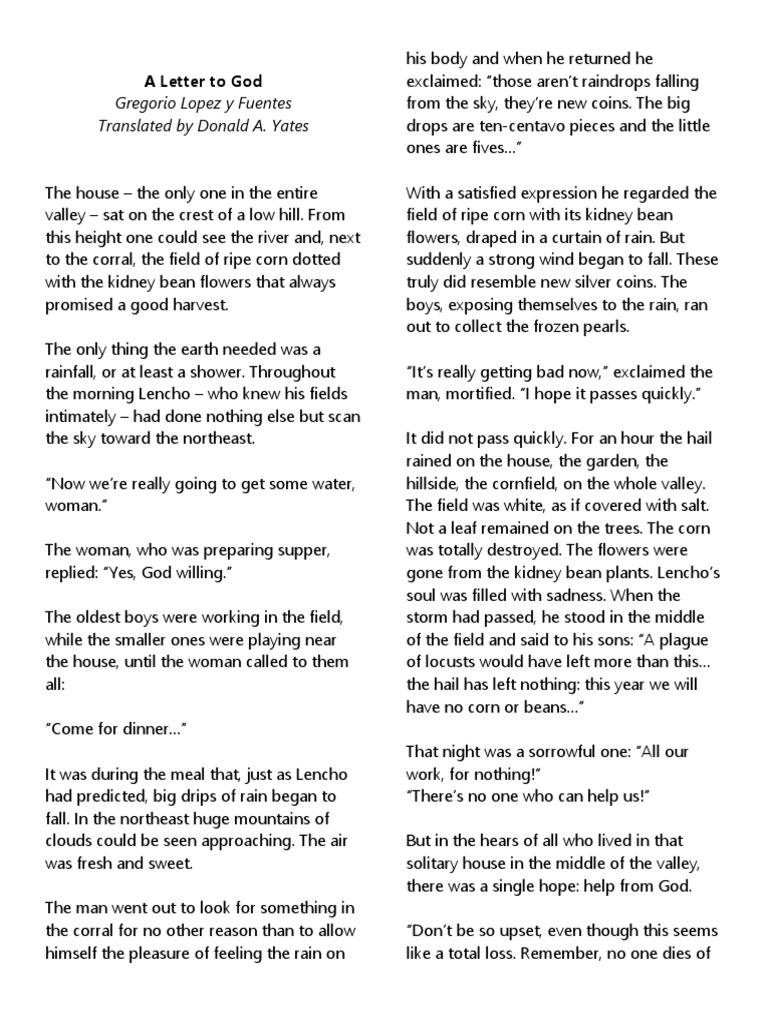 A Letter To God Gregorio Lopez y Fuentes | PDF | Rain