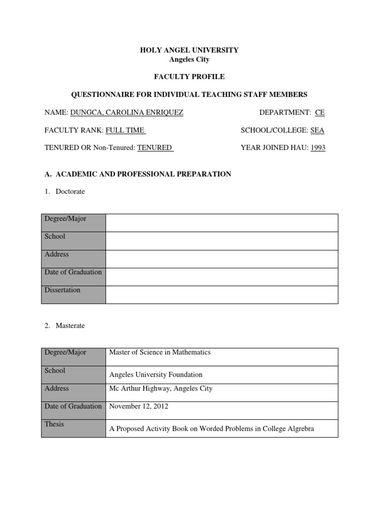 Carolina e Dungca Profile | PDF | Thesis | Academic Degree
