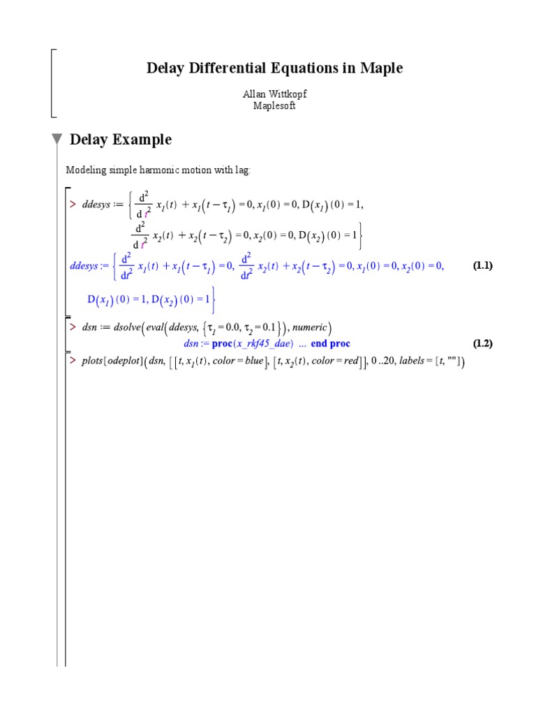 Solving Delay Differential Equations Maple Pdf Initial Condition Differential Equations 3138