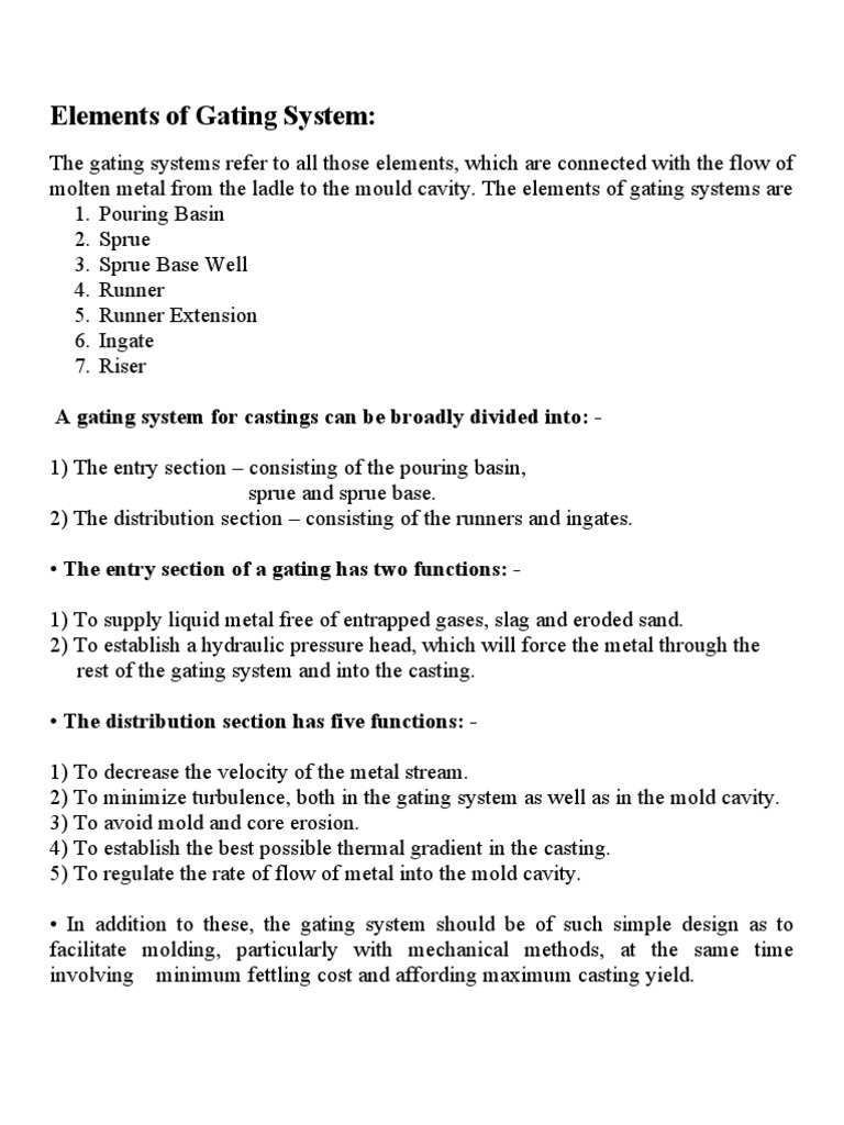 Elements of Gating System:: A Gating System For Castings Can Be Broadly ...
