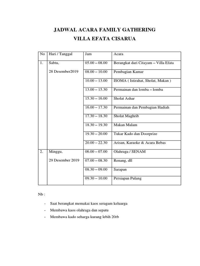 Jadwal Acara Family Gathering | PDF