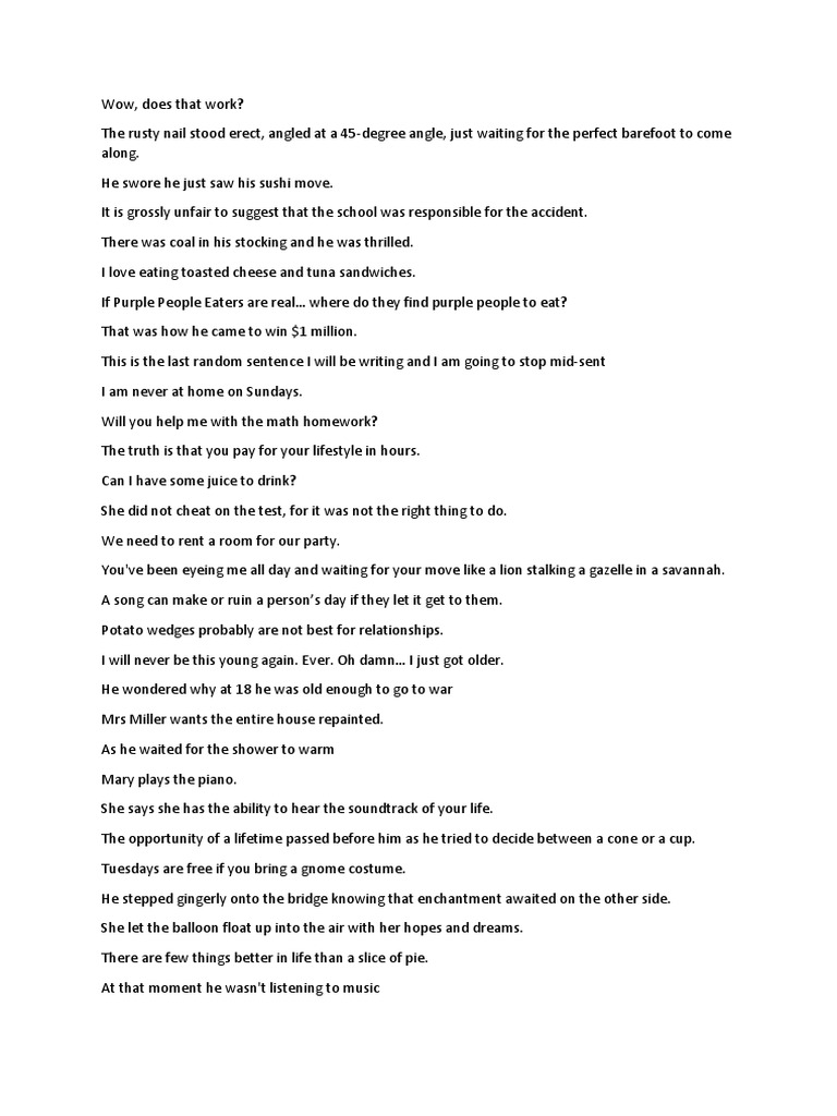 A Collection of Random Sentences on Various Topics | PDF