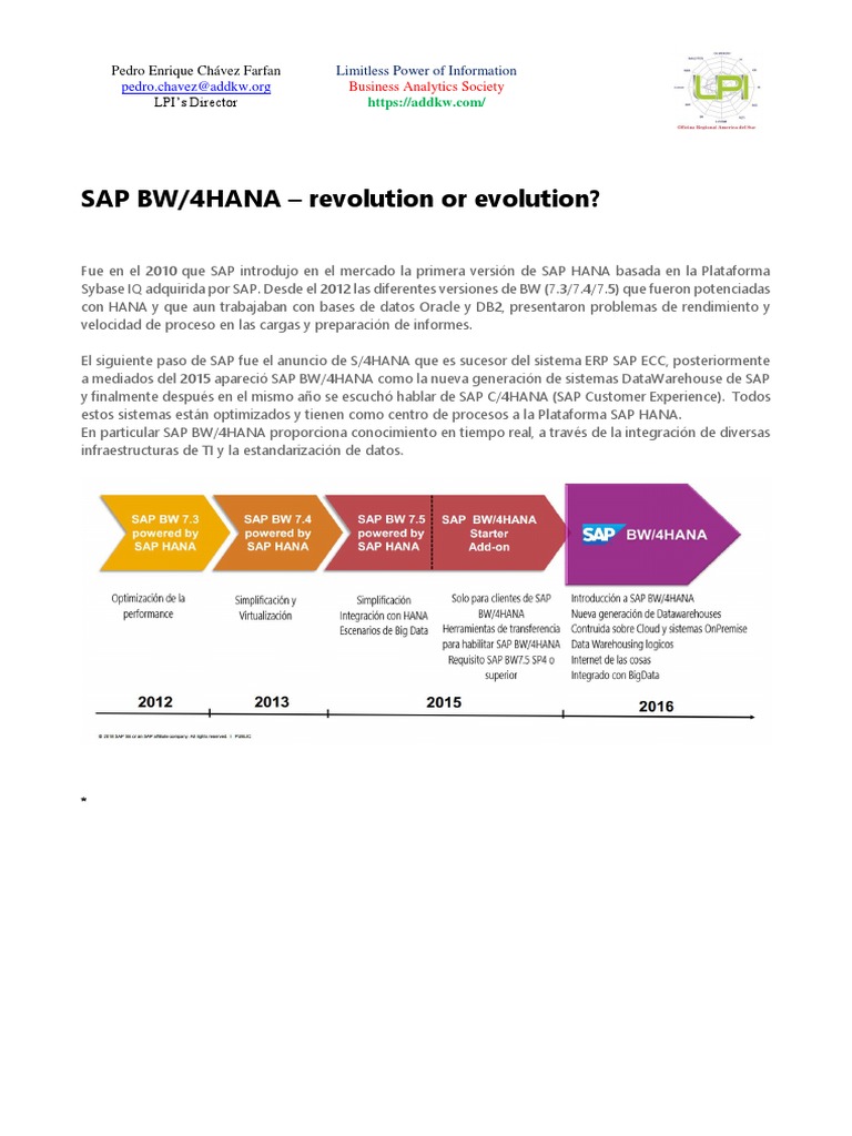 Evolution of Sap Bw4hana 180914041132 | PDF | Sap Se | Almacén de datos