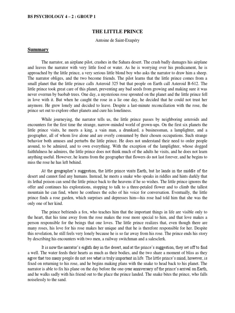 The Little Prince - Summary and Characters | PDF | The Little Prince