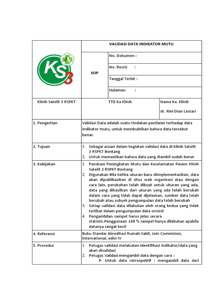 Sop Validasi Data Indikator Mutu | PDF