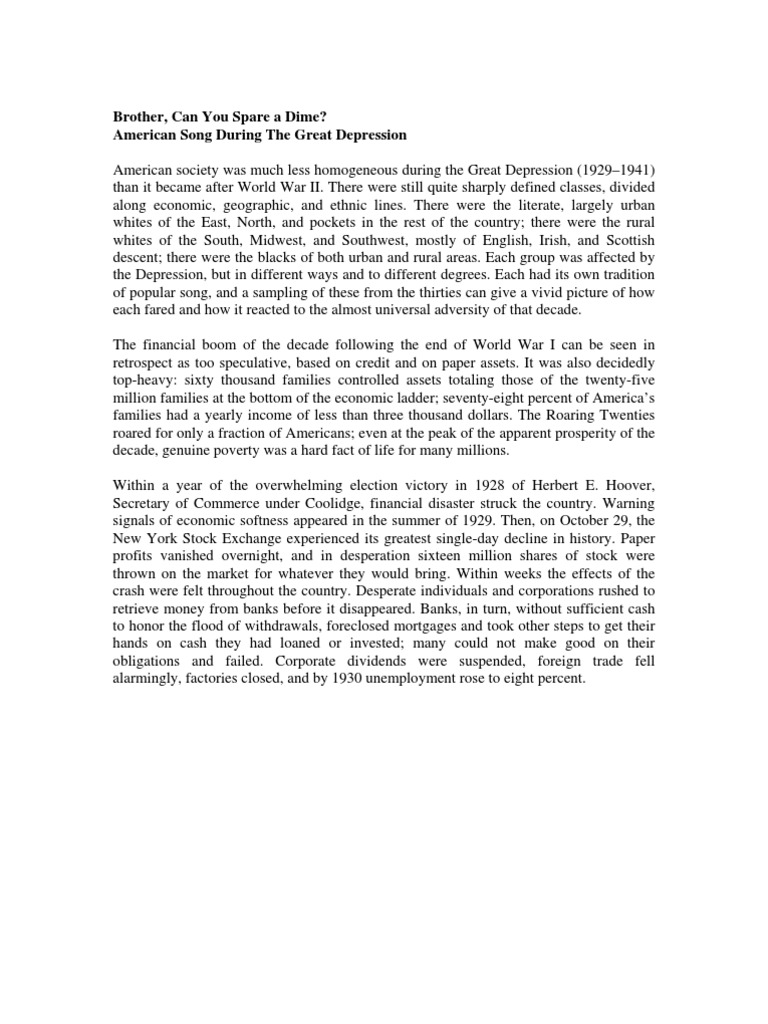 Brother, Can You Spare A Dime? American Song During The Great ...