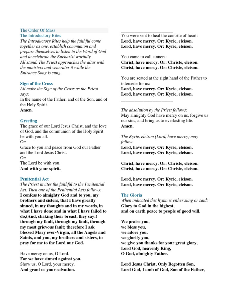 The Order of Mass | PDF | Mass (Liturgy) | Eucharist