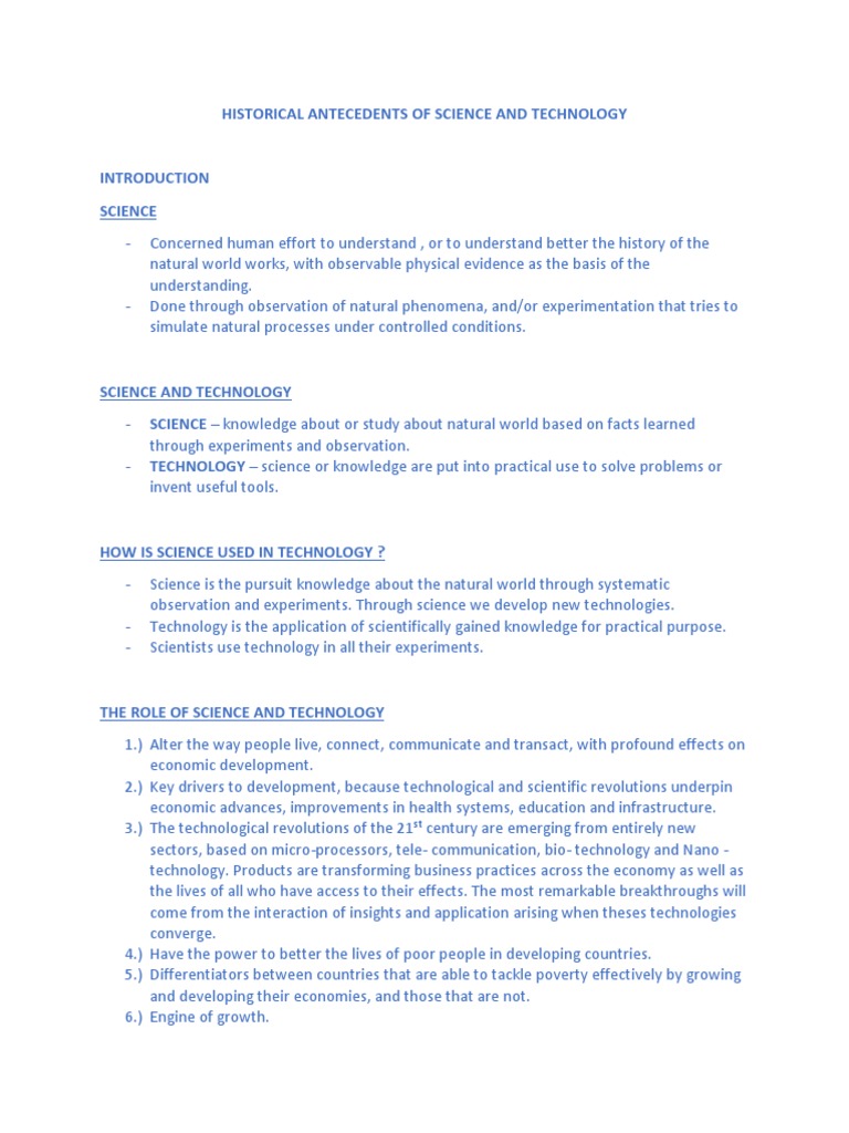 Historical Antecedents of Science and Technology | PDF | Science ...