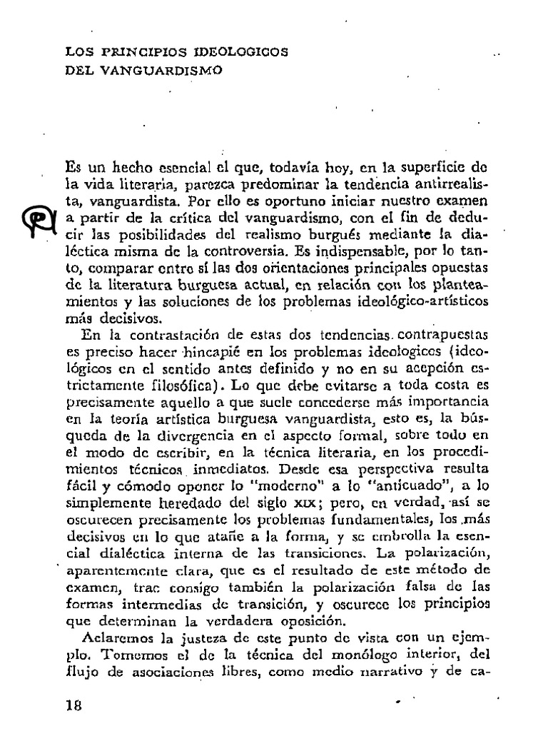 LUKÁCS Gyorgy - Los Principios Ideológicos Del Vanguardismo | PDF