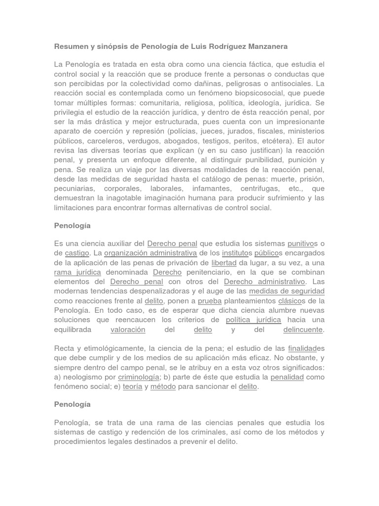 Introducción a la Penología y su Evolución | PDF | Derecho penal ...