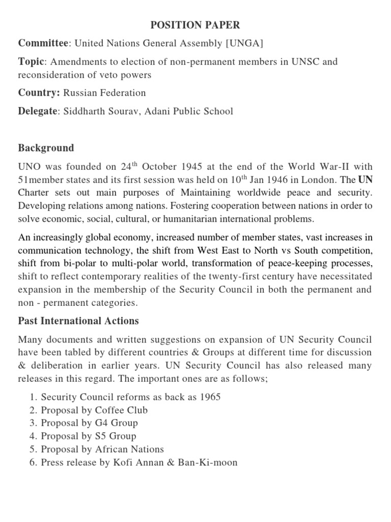 Russian Delegate's Position Paper | PDF | United Nations Security ...