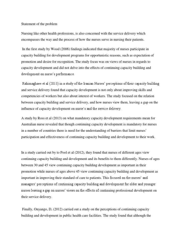 Statement of The Problem | PDF | Nursing | Capacity Building