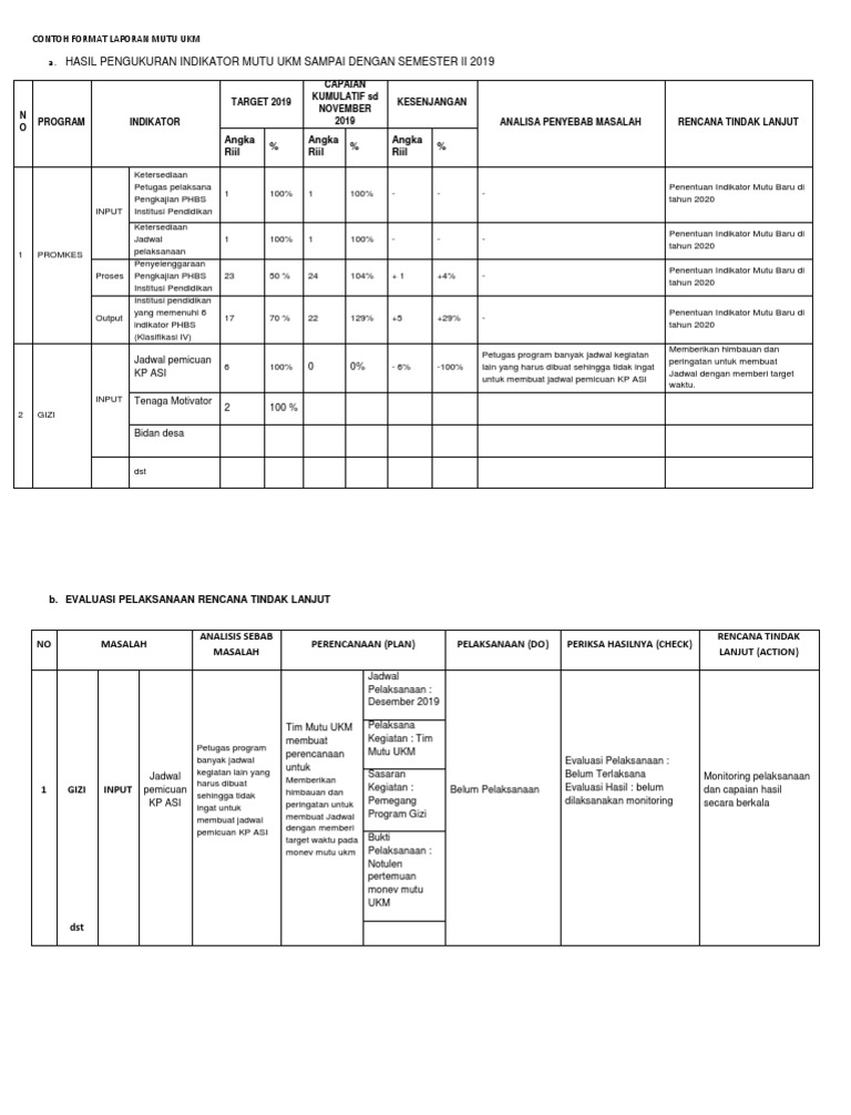 Contoh Format Laporan Mutu Ukm | PDF