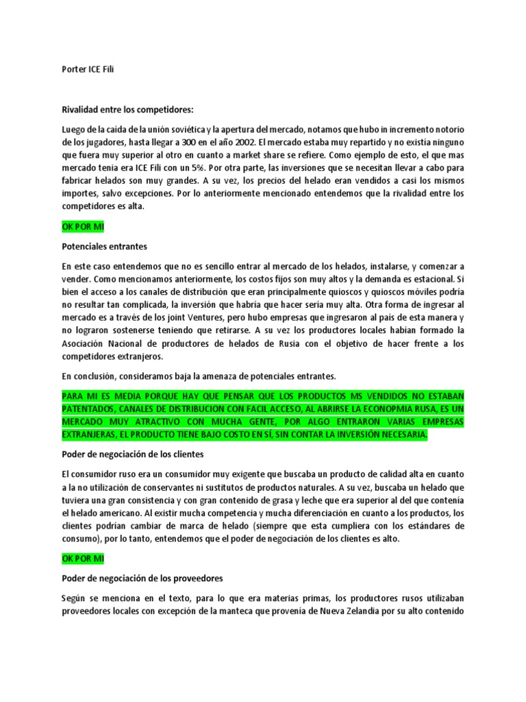 PORTER y FODA ICE FILI | PDF | Mercado (economía) | Unión Soviética