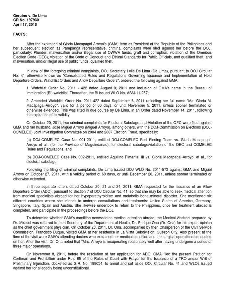 Genuino V de Lima Case Digest | PDF | Injunction | Writ Of Prohibition