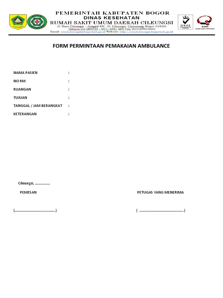 Formulir Permintaan Ambulance Medis | PDF | Bisnis | Teknologi & Rekayasa