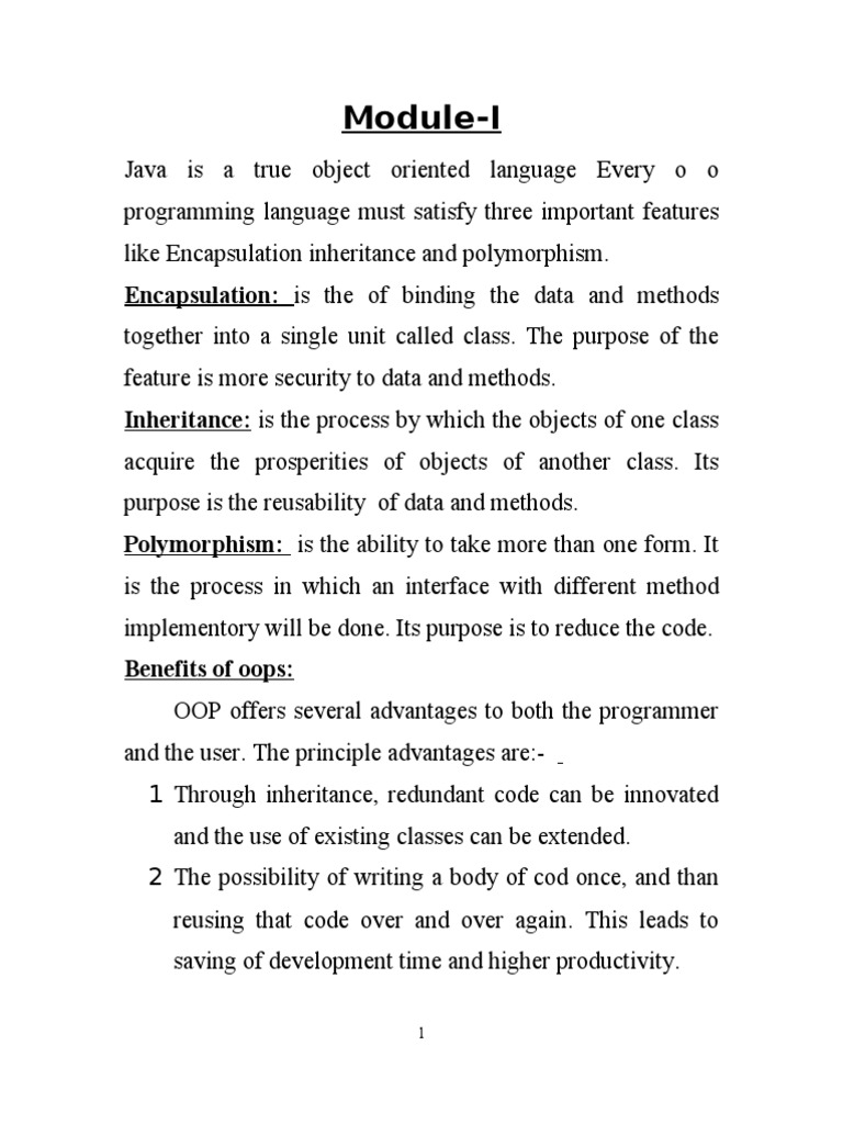 Module-I: Encapsulation: Is The of Binding The Data and Methods | PDF ...