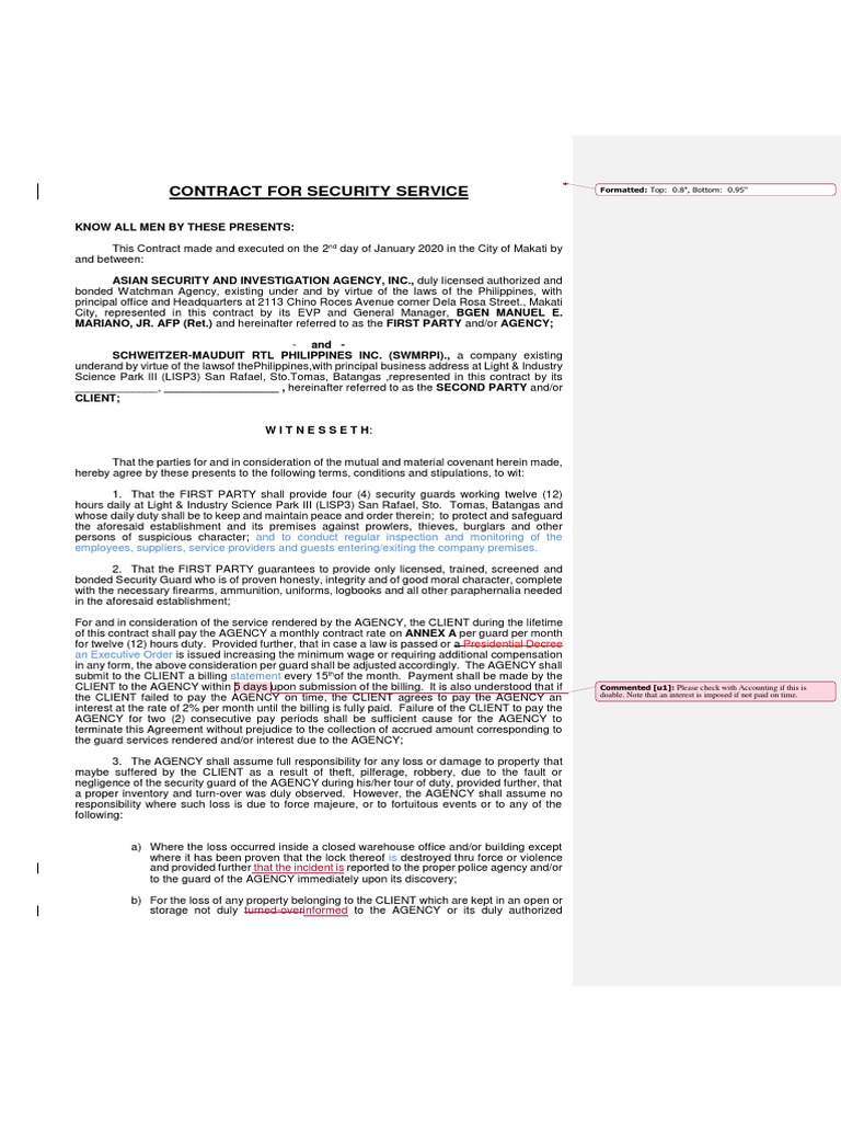 Contract of Security Services | PDF | Security Guard | Interest