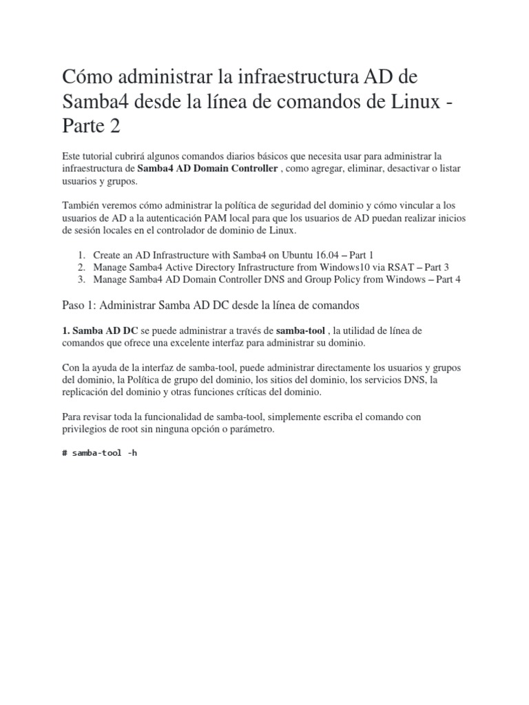 Cómo Administrar La Infraestructura AD de Samba4 Desde La Línea de Comandos de Linux | PDF ...