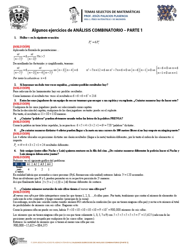 007 - Algunos Ejercicios de Analisis Combinatorio - Parte 1 PDF | PDF | Combinatoria | Ajedrez
