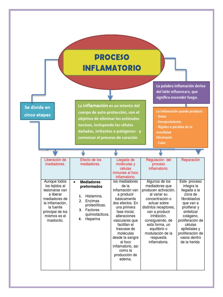 mapa conceptual proceso inflamatorio | Inflamación | Especialidades Medicas