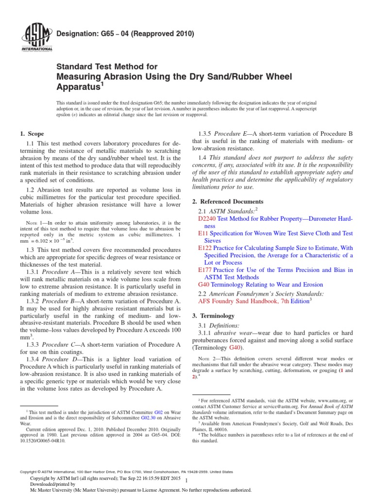 Astm G65-04 | PDF | Wear | Welding