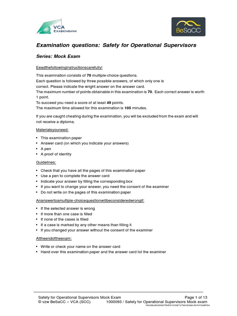 VOL-VCA EN Proefexamen PDF | PDF | Personal Protective Equipment | Occupational Safety And Health