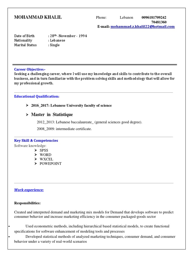 Mohammad - Khalil CV 20170522 | PDF | Marketing | Statistics