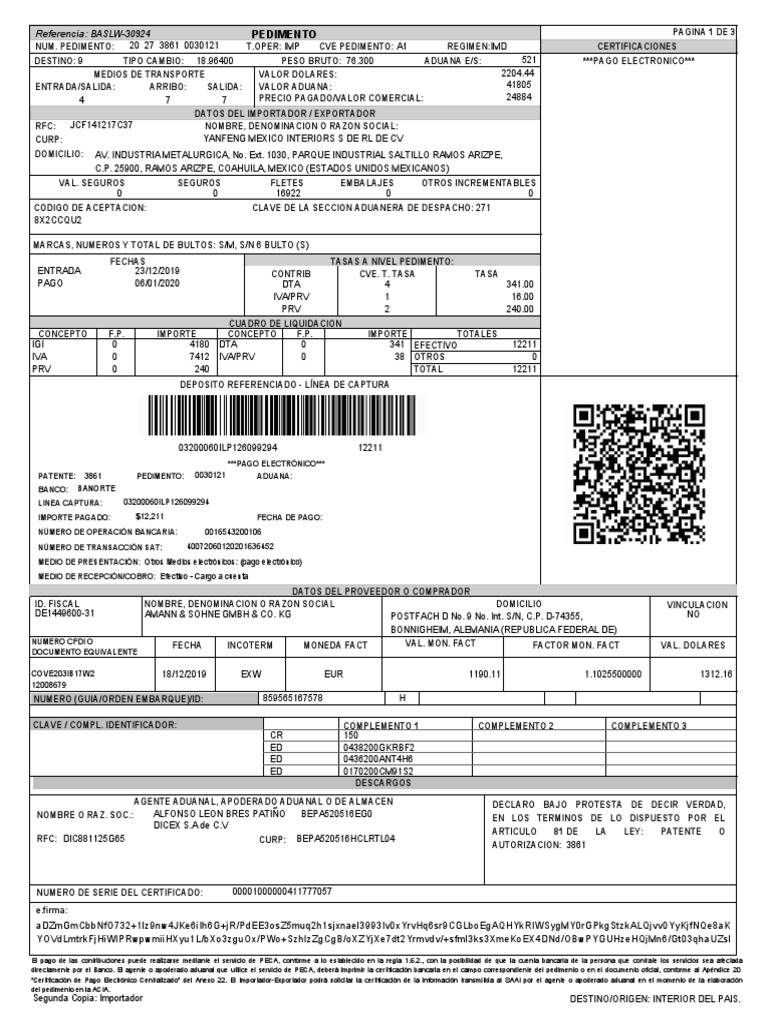 Ejemplo de Pedimento A1 de Importación | PDF | Servicios de emergencia ...