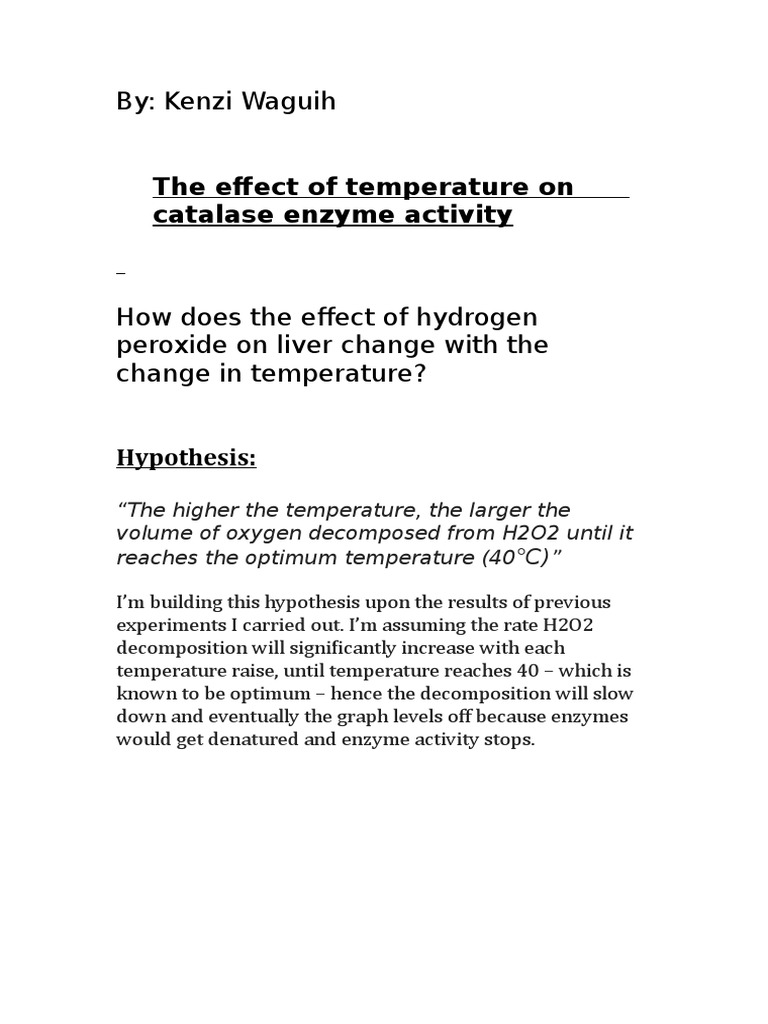 Catalase Experiment | PDF | Catalase | Hydrogen Peroxide