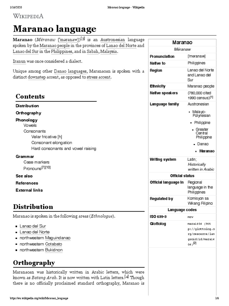 Maranao Language - Wikipaasdedia | PDF | Phonetics | Linguistics