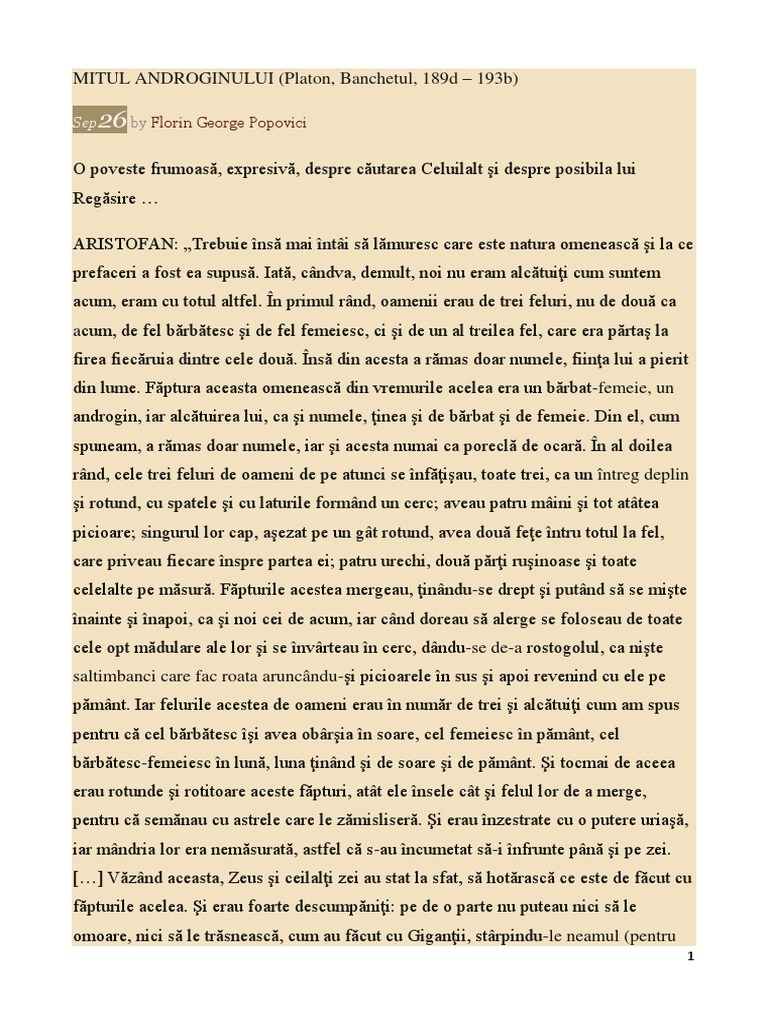 Mitul Androginului Platon | PDF