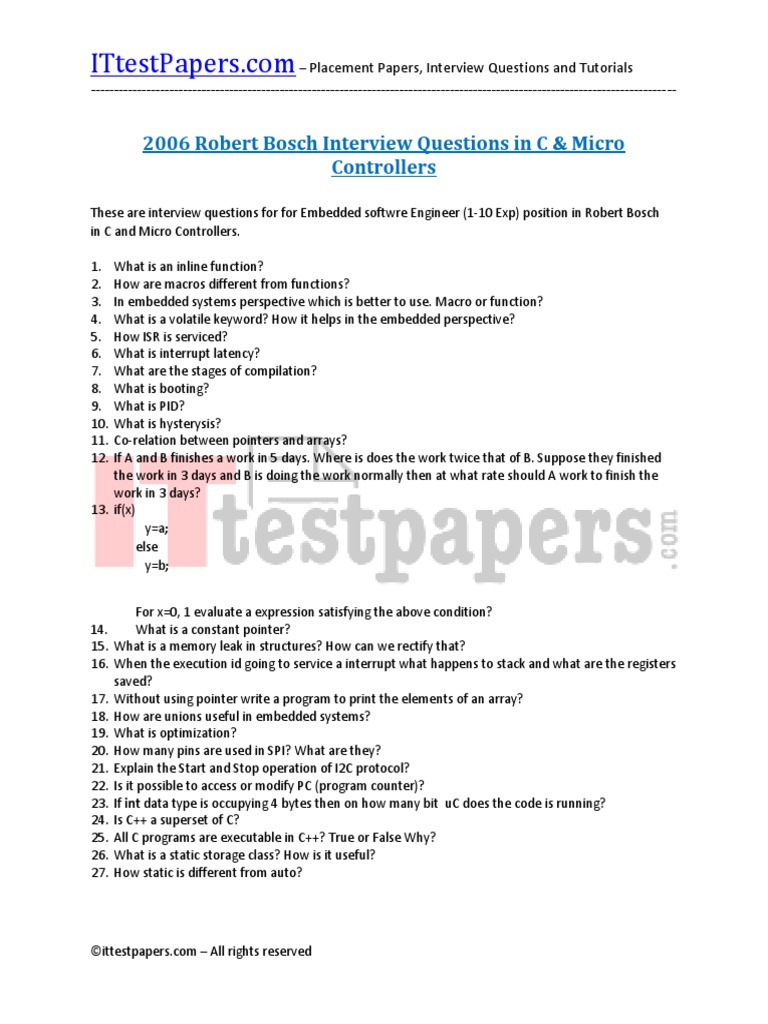 935 Robert Bosch Interview Questions in C A Micro Controllers PDF | PDF ... 935 Robert Bosch Interview Questions in C A Micro Controllers PDF | PDF ...